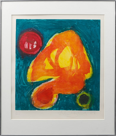 JOHN HOYLAND. "Quas", color etching, signed and numbered 3/40, dated 86 ...