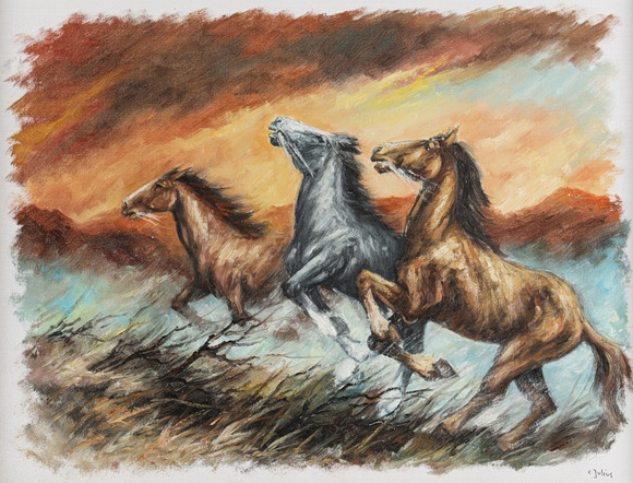 CARL JULIUS. “Wild Horses”, oil on canvas. Art - Paintings - Auctionet