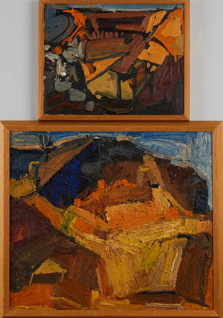 KARIN HARTVIG (1934-1990): Färgkompositioner, 2 stycken, oljemålningar ...