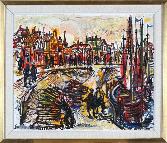 SVEN OLOW OLSSON (1924-1971). Olja på pannå, "Volendam", signerad ...