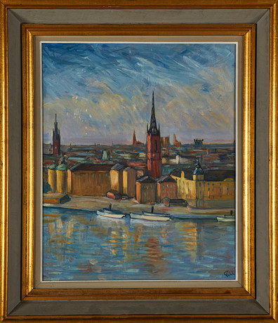 PAUL PIHL. Stockholmsmotiv, med utblick över Riddarholmen och med bl.a ...