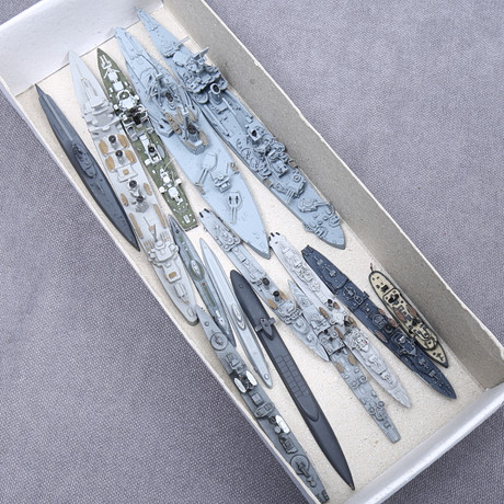 SHIP MODELS, waterline models, 14 pcs, metal, mostly warships ...