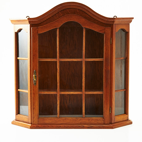 DISPLAY CABINET, for wall, partly veneered, bold crest, slatted glass ...
