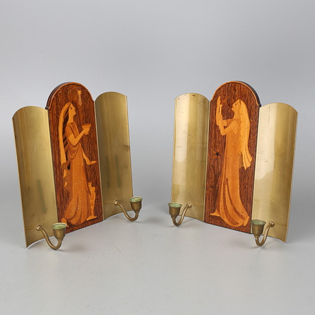 VÄGGLAMPETTER, 1 par, mässing, Mjölby Intarsia. Belysning & Lampor ...