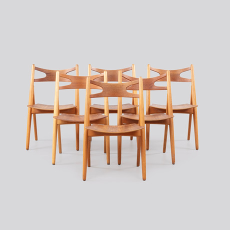 HANS J. WEGNER. Stolar, 6 st, "CH 29/Savbukkestolen", Carl Hansen & Søn ...