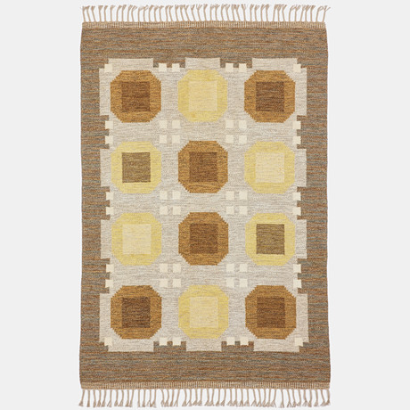 RAKEL CALLANDER. Matta, rölakan, dekor av cirklar i grått, brunt och ...