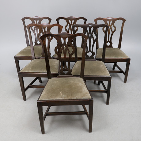 A SET OF FIVE REPRODUCTION GEORGE III STYLE MAHOGANY DINING CHAIRS, AND ...