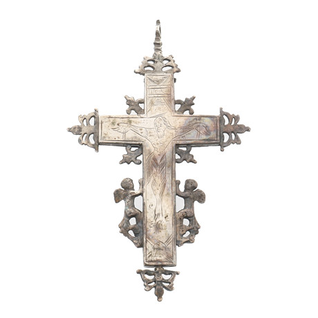 AN IBERIAN ENGRAVED RELIQUARY CROSS, 17TH CENTURY. Silver & Metals ...