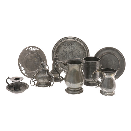 A COLLECTION OF NINE PIECES OF PEWTER, 18TH/19TH CENTURY. Silver ...