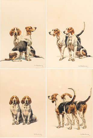 CHARLES FERNAND DE CONDAMY (C.1855-1913). 4 watercolors, foxhounds. Art ...