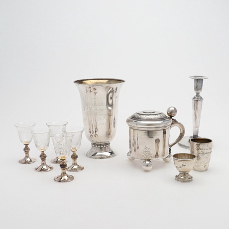 SILVER/PARTIAL SILVER OBJECTS, 10 pcs, 568 g excluding filled ...