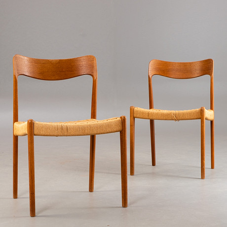 Par teak stolar med sisal-väv Mid Century Design. Möbler - Fåtöljer ...