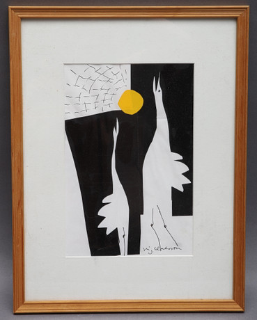 STIG CLAESSON. (SLAS), Tusch med applikation, signerad. Konst ...