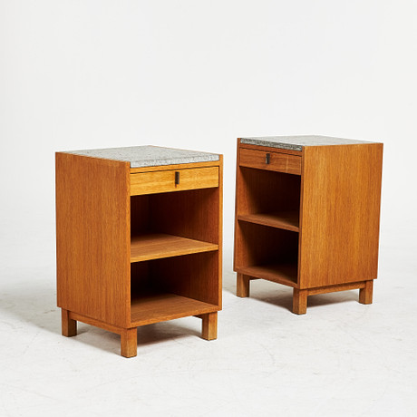 KERSTIN OLBY. Bedside tables, 1 pair, "Klaq", labeled, oak top in ...
