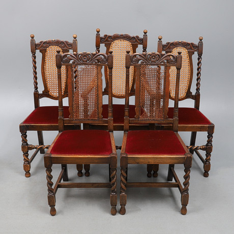 A SET OF THREE REPRODUCTION CHARLES II STYLE CARVED OAK DINING CHAIRS ...