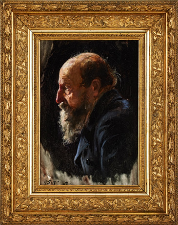 AXEL PETER. Estudio de hombre de perfil, óleo sobre lienzo colocado ...