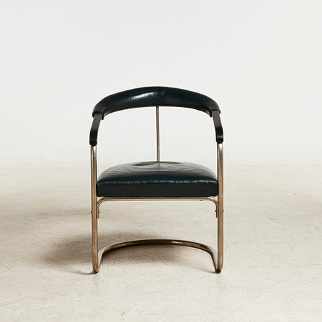 Fåtölj, sannolikt Sverige 1930/40-tal, sannolikt NK, Skinn och stålrör ...