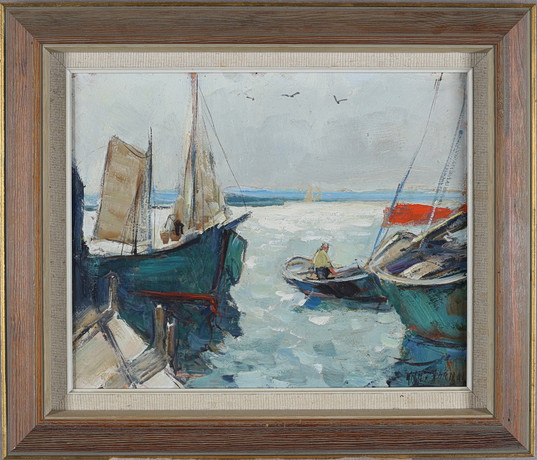 KNUT NORMAN. Oil on Board, boats, signed. Art - Paintings - Auctionet
