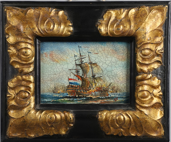 A SMALL MODERN OIL ON BOARD OF A FRENCH GALLEON AND OTHERS ON THE OPEN ...