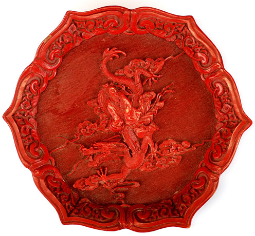 CHINESE RELIEF DECORATED CINNABAR STYLE PLATE. Ceramics & Porcelain ...