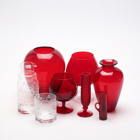 GLASS OBJECTS, 8 parts, including Reijmyre. Glass - Utility glass ...