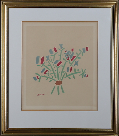 PABLO PICASSO. Blumenstrauß, Farblithographie, im Druck signiert Picasso. Kunst & Gemälde ...
