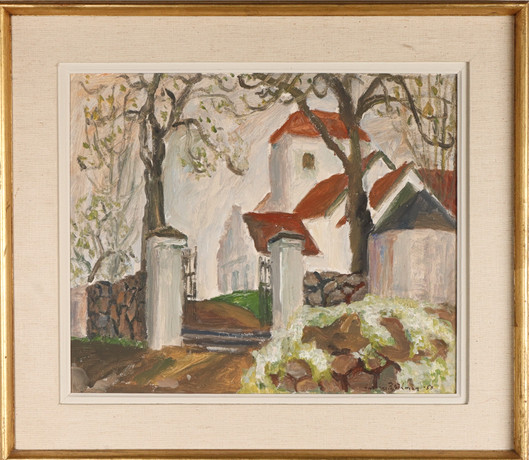 ANDREAS BJÖRKMAN. " Paneeli kirkko", öljy levylle, signeerattu ja ...