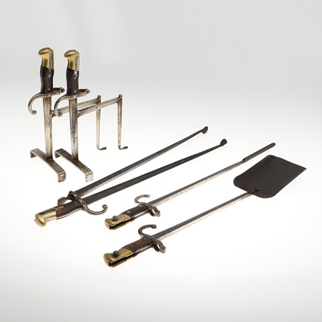 A SET OF FIRE IRONS AND STANDS FORMED FROM M.1875 RIFLE BAYONETS ...