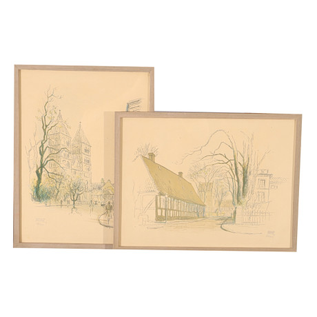 EBBE FOG. Motiv från Lund, 2 stycken litografier, signerade. Konst ...