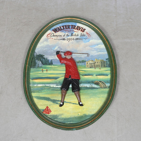 SKYLT, trä, golf, Walter Travis. Övrigt - Övrigt - Auctionet