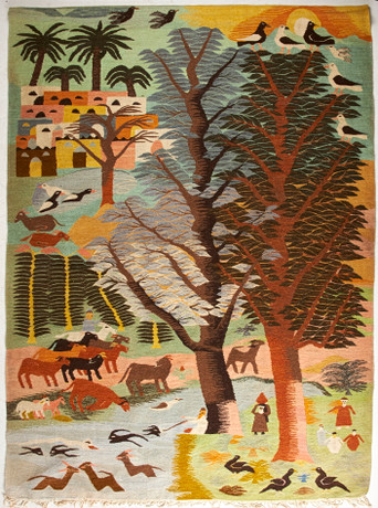 PICTURE TEXTILE, Egypt, labeled Cleopatra carpet school, Sakkara, wool ...