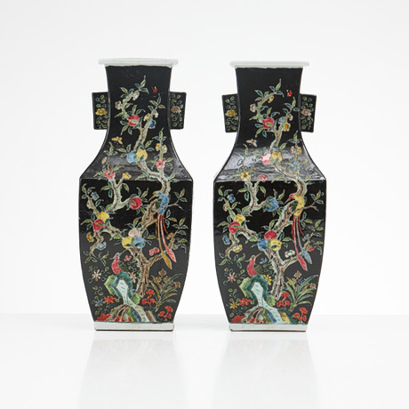 VASES, a pair, porcelain, China, contemporary, with handles, famille ...