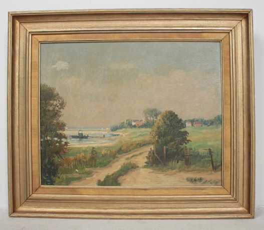 RICHARD HÖHLER (1905-1982). Oil on canvas, "Arrival of the Old Ferry ...