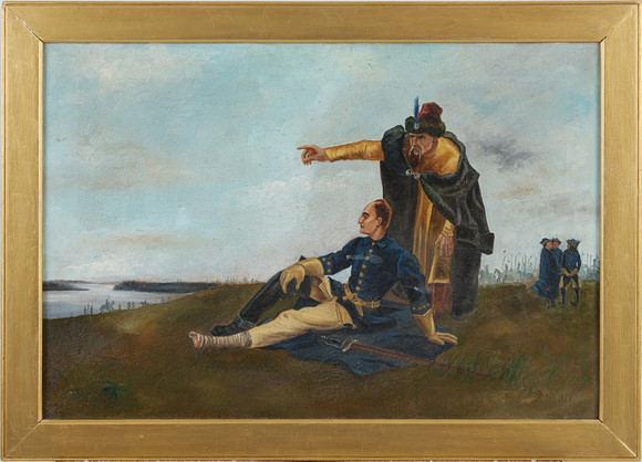 AUGUST SEDELIN. Motiv från slaget i Poltava, Karl XII, olja på duk ...