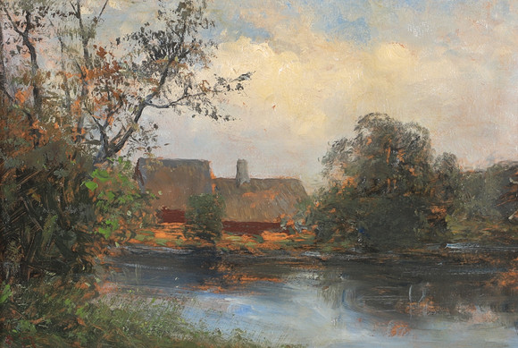 SEVERIN NILSSON. Attributed to. Landscape with pond and farm, oil on ...