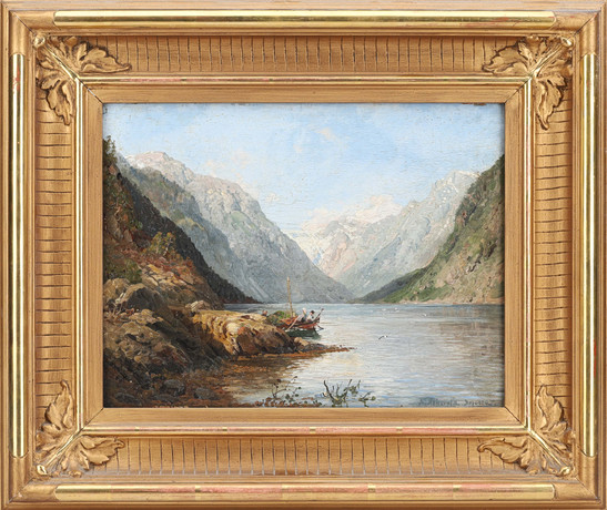ANDERS MONSEN ASKEVOLD. Norwegian fjord landscape, oil on Board, signed ...