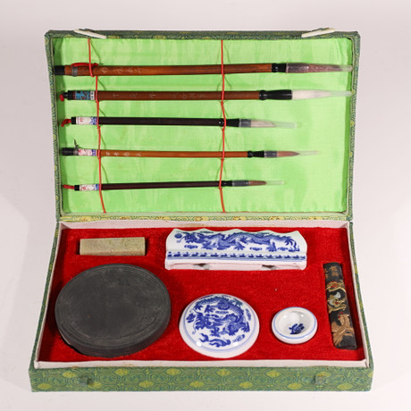 ORIENTAL CALLIGRAPHY SET. IN BOX, SECOND THIRD 20TH CENTURY. Ceramics ...