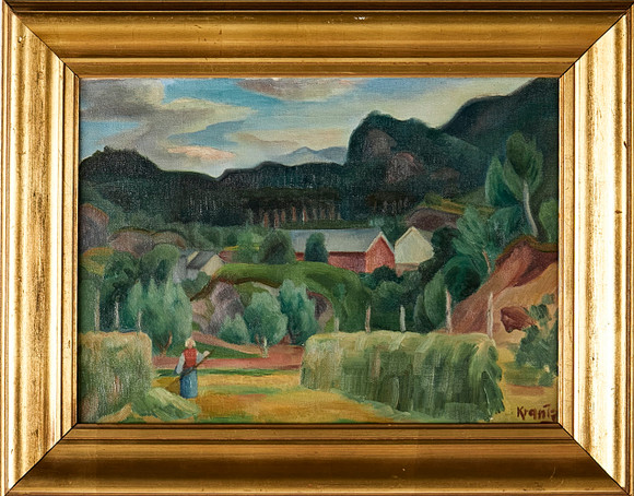 NILS MIKAL HYLD KRANTZ (1886-1954). Skördemotiv från Hardanger, olja på ...
