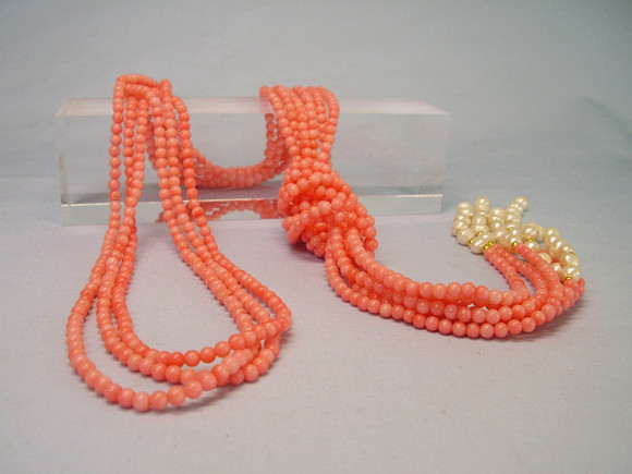 CORAL COLLIER 3-row - CHARLESTONKETTE 120 cm ! Jewellery & Gemstones ...