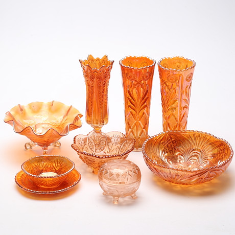 GLASS OBJECTS, 9 parts, i.a. luster glass. Glass - Utility glass ...