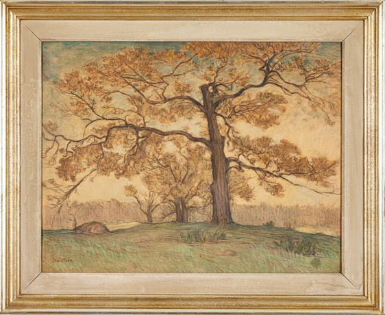 KARL NORDSTRÖM. "Ek, Brunnsviken", pastell, akvarell och kol på papper ...