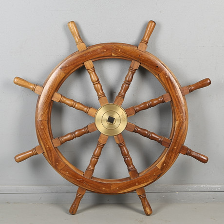 TIMÓN DE BARCO, madera con centro de latón, siglo XX. Otros - Técnica y ...