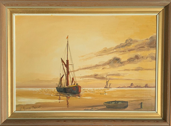 HOWARD BROOKE. 'EVENING ON THE MUD' OIL ON BOARD. Art - Paintings ...