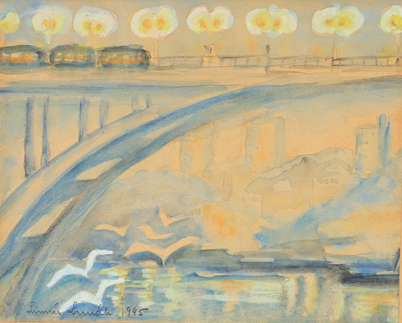 LINNEA LUNDH. Train bridge, watercolour, signed 1945. Art - Paintings ...