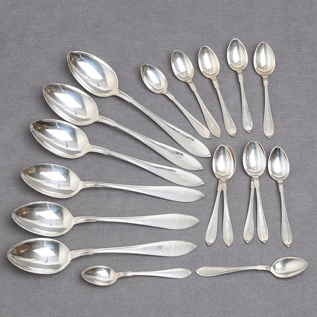 SKEDAR, 18 delar, silver, "Svensk Spets", GAB, Stockholm, 1900-talets ...