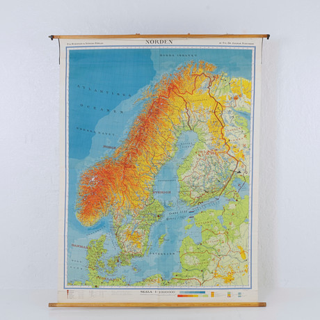 SKOLKARTA, karta över Norden, av Fil. Dr. Jalmar Furuskog, Bengtssons ...