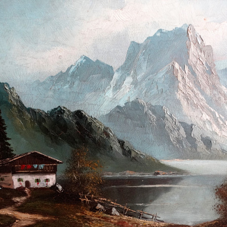 UNBEKANNTER KÜNSTLER. Alpine landscape, with frame, oil painting ...