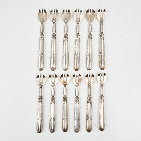 CHEESE FORKS, 12 pcs, silver, France, 19th/20th century. Silver ...