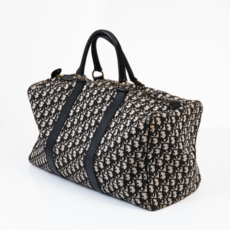 CHRISTIAN DIOR, weekend bag, black monogram pattern with black leather ...