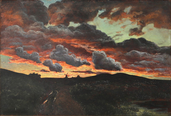 VIGGO C. PEDERSEN (Denmark, 1854-1926). Landscape with windmill in dusk ...